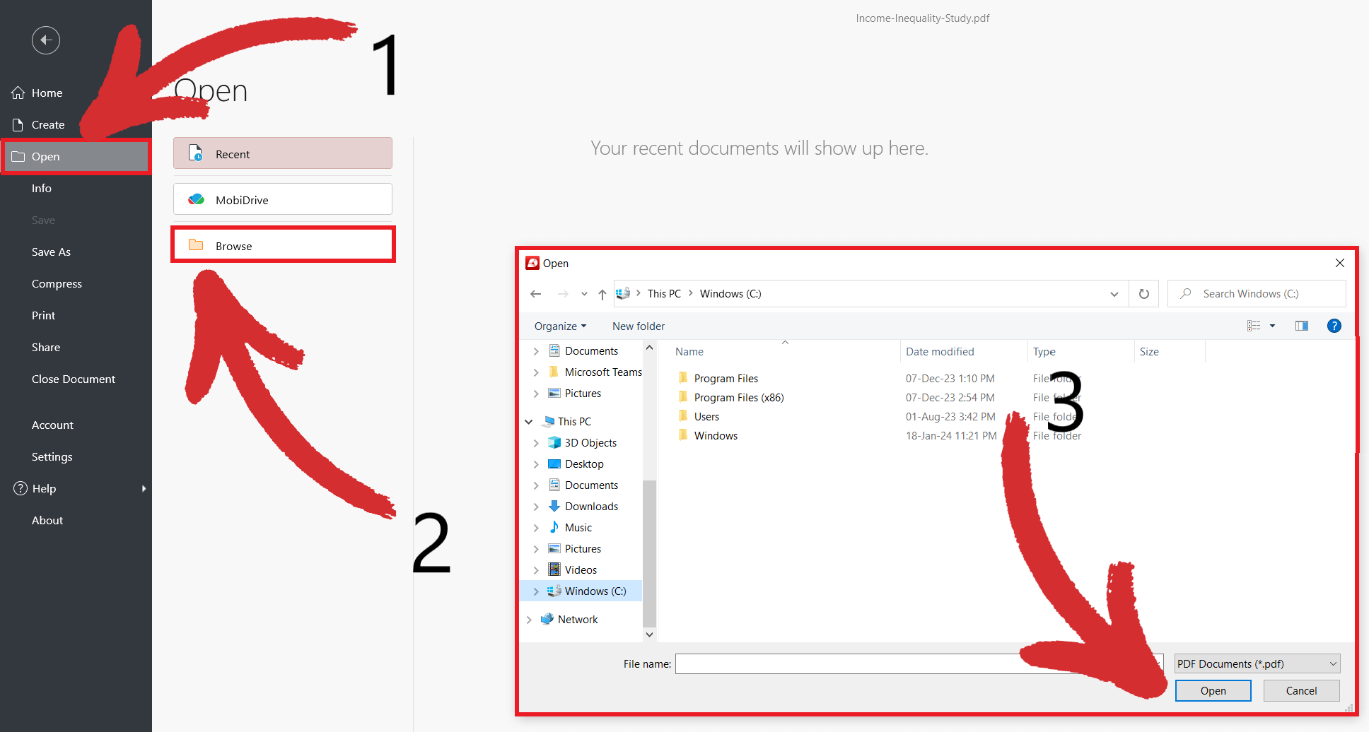 MobiPDF: Accessing the reader menu